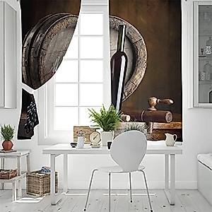 Vintage Red White Wine Glasses Grape Curtains for Bedroom, French Gourmet Tasting