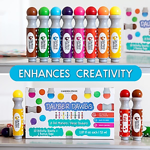 Dauber Dawgs Washable Dot Markers for Toddlers - Bingo Markers for Dot Art w/ PDF Activity Books, Dot Paints Washable for Kids, Bingo Dabbers Dotters & Dobbers, Holiday Gifts Daubers, Dot Painting