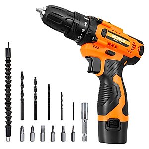 Cordless Drill Driver 12V Lithium Battery Screwdriver Home Use DIY with Led Light with Screw Bits
