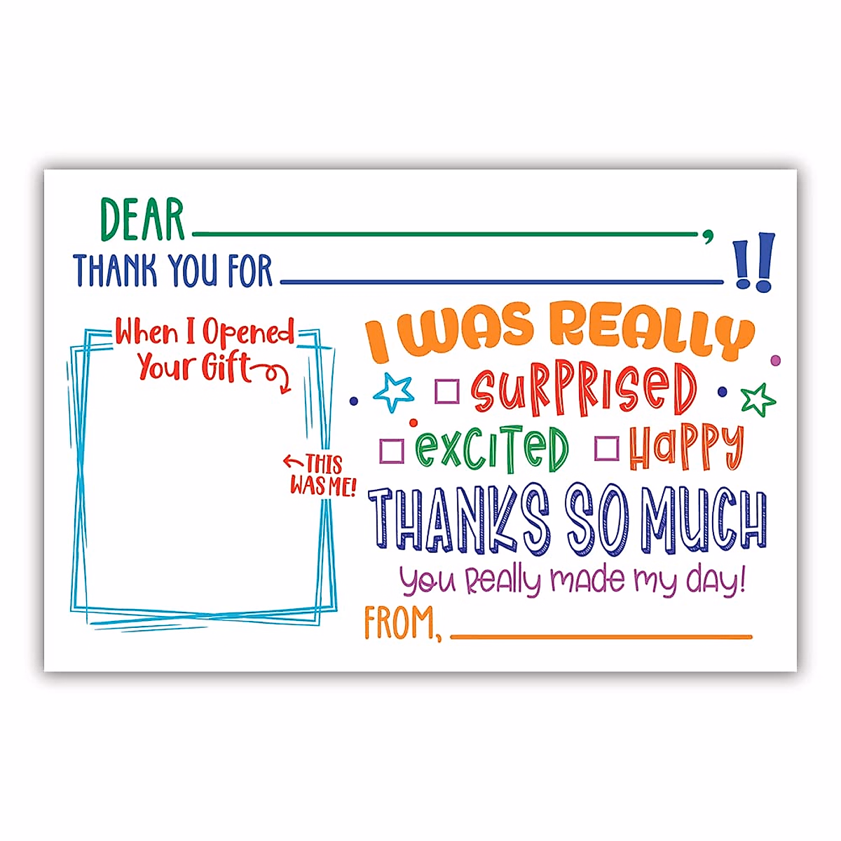m&h invites 50 Kids Thank You Fill In The Blank Cards - Thank You Postcards For Boys or Girls