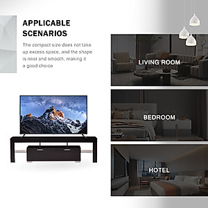 Ugijei Black LED TV Stand for 75 Inch TV, Modern Media Console with Storage, High Gloss TV Table for Bedroom, Living Room