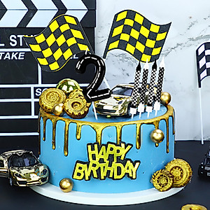 Racing Cars 2nd Birthday Candle, Racing Number 2 Cake Candle Birthday Cake Topper for Racing 2nd Birthday Party Decorations
