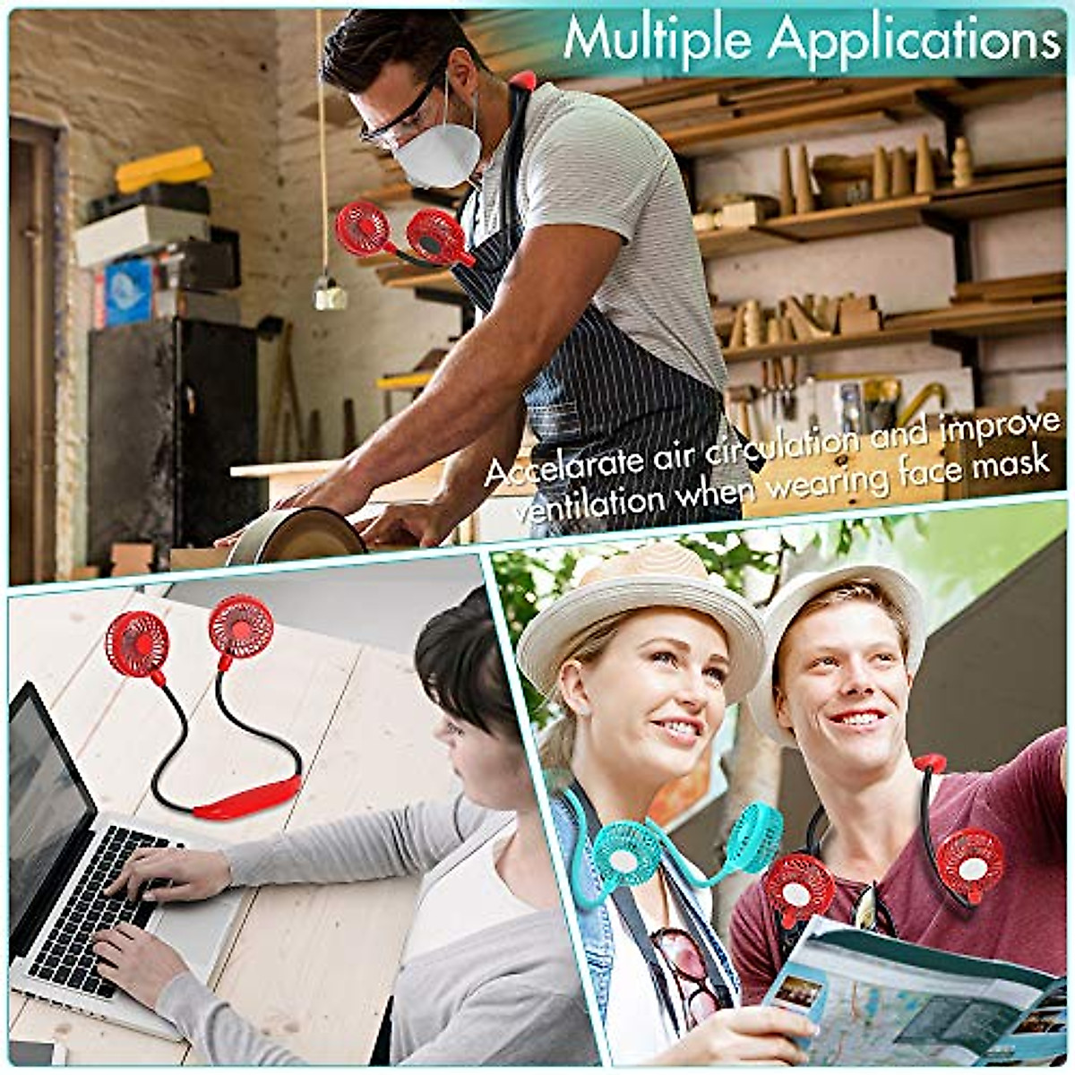 panergy Portable Neck Fan, 2600mAh Battery Operated Handfree Design Wearable Fan with 6 Speeds Strong Wind, 360° Adjustable High Flexibility Personal Fan for Outdoor Travel Home Office