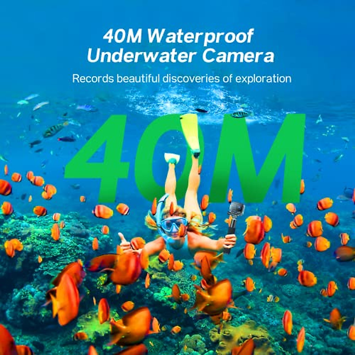 Action Camera 4K WiFi - 40M Waterproof Underwater Camera Motorcycle Helmet Camera Support 128G TF Card for Diving Riding Hiking,External Microphone, 2*Batteries and Mounting Accessories