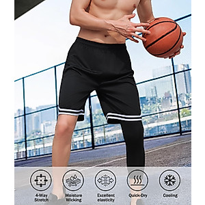 Roxdme 2 Pack Men's 3/4 One Leg Compression Capri Tights Pants Basketball Athletic Running