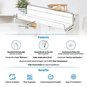Acrylic Floating Shelves - Premium Grade 97% Clear Acrylic Wall Shelf, Displaying Great Moments On Picture Ledge Shelf, Vinyl Record Wall Mount Shelves, Clear Book Shelves, 50% Thicker. (Set of 2)