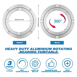 Hicarer 3 Pack 5.5 Inch Lazy Susan Bearing Hardware Turntable Heavy Duty Aluminum Small Lazy Susan Rotating Turntable Kitchen Base Turn Rotary Bearing Swivel Plate for Heavy Loads