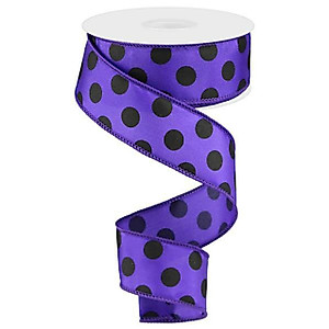 Craig Bachman 1.5" Large Polka Dot Ribbon: Purple & Black (10 Yards) Craft Floral Arrangement Gift Wrapping Wired Edge Ribbon