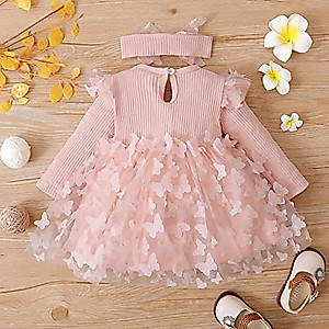 PATPAT Baby Girl Dress Long Sleeve Tutu Dress Infant Girl Tulle Dress Flower Girl Party Birthday Princess Dresses Light Pink 18-24 Months