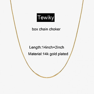 Tewiky Dainty Necklace for Women, Gold Plated Box Chain Simple Minimalist Thin Women Aesthetic Choker Necklaces Short