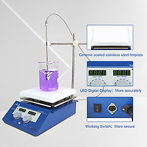 Digital Magnetic Hotplate Stirrer LED Display with Temperature Probe and Stir Bar Mixer 20L Stirring Capacity 350°C/662°F Hot Plate with Magnetic Stirrer 1500RPM