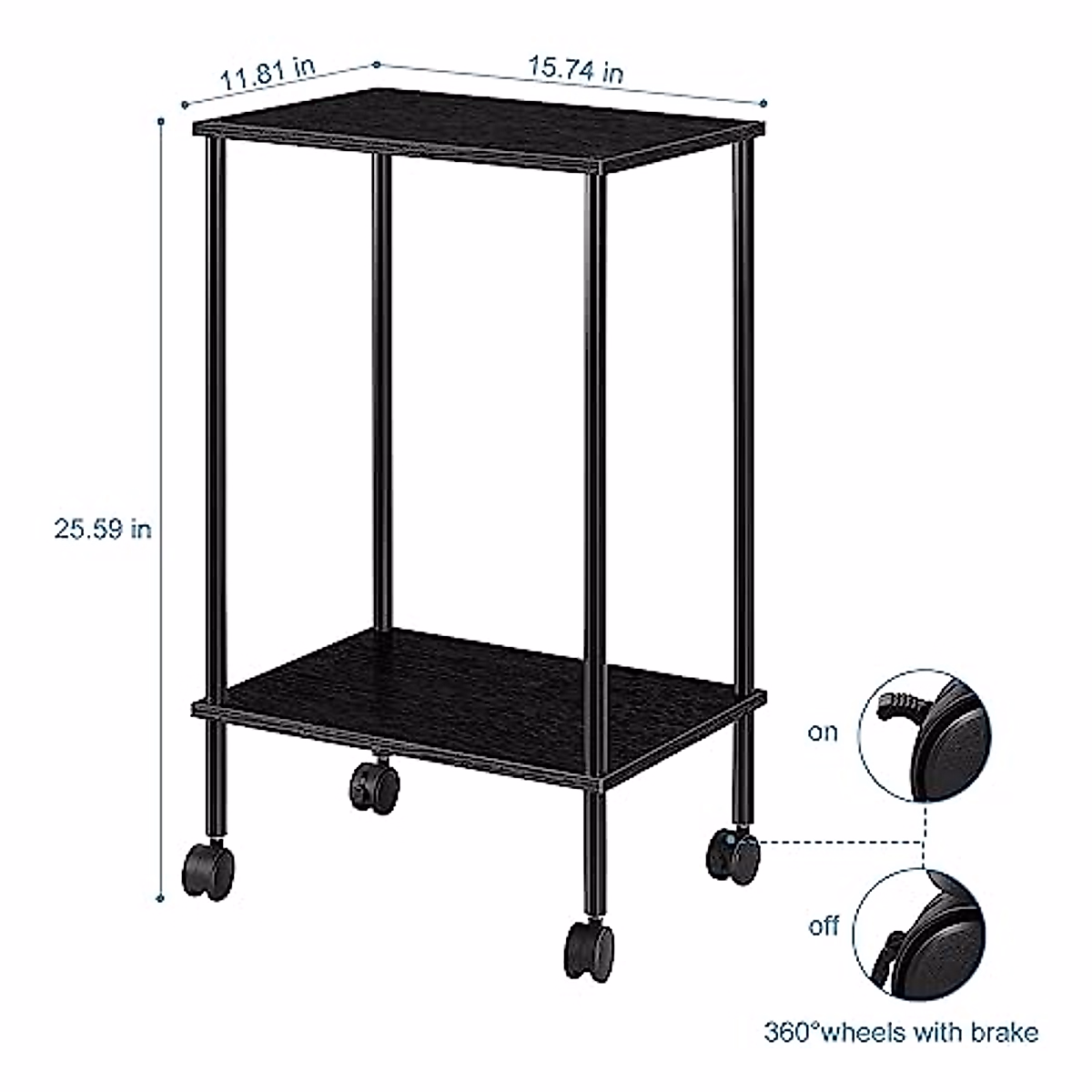 Vrisa End Table Set of 2 Side Table Livingroom Bedside Tables for Small Spaces Nightstands Set of 2 Small Narrow End Table with Wheels 2-Tier Space Saving for Living Room Bedroom Office, Black