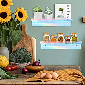 Yerliker 8 Pieces Acrylic Floating Shelves Set Adhesive Wall Display Shelf Pop Hanging for Space Save Room Bedroom Living Bathroom (Colorful)