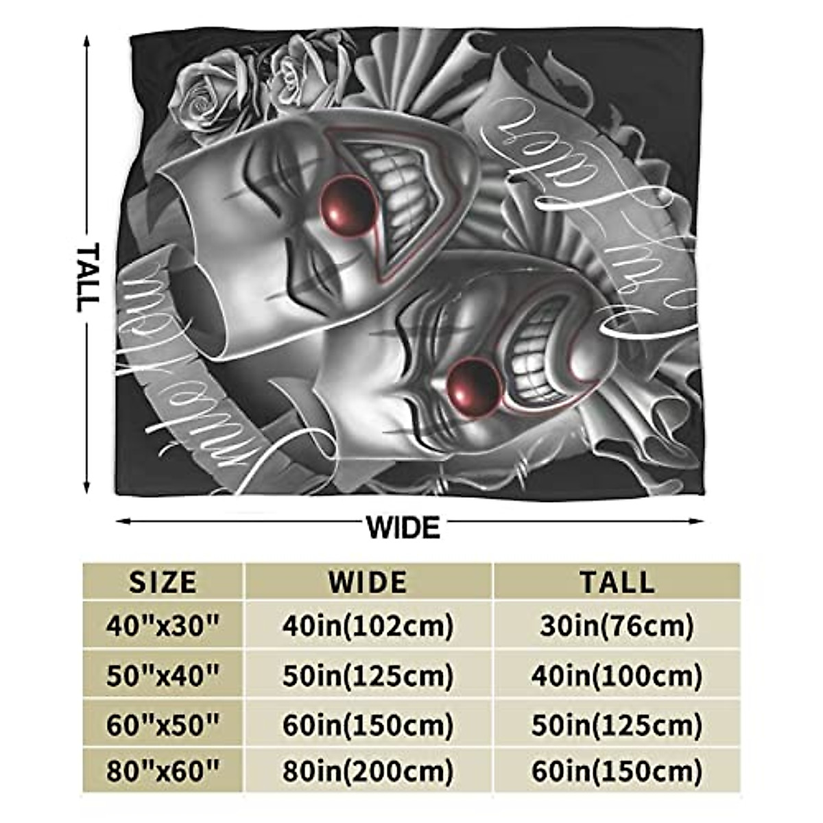 Moyjugt Smile Now Cry Later Clown Faces Flannel Fleece Blanket Throw Size, Super Soft Cozy Plush Blankets, Lightweight Microfiber Throw Blanket for Couch Sofa Bed, 50"X40"
