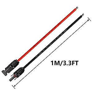 SinLoon 10AWG Solar Extension Cable,1 Pair 10 Gauge PV Solar Panel Bare Cord IP67 Waterproof Male to Female Solar Power Cable with 2 O Ring Terminal,for Solar Panel Wire (10AWG 3.3 FT)