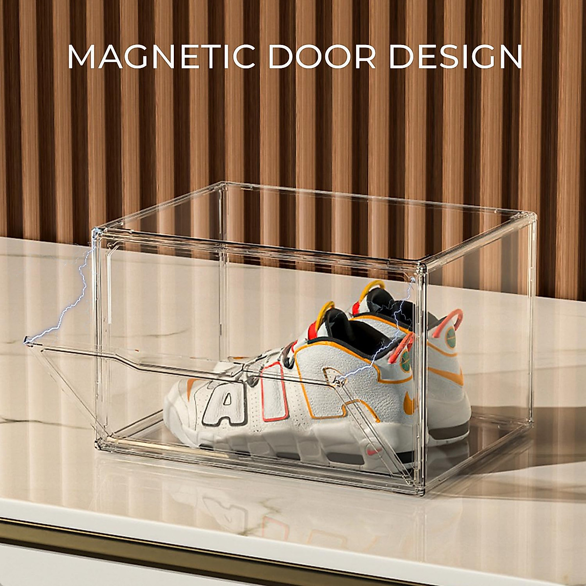 KOKOIN Magnetic Acrylic Clear Shoe Boxes – 360° Clear Plastic Stackable Sneaker Storage Box Shoe Display Box Professional Grade Shoe Display Case, Shoe Organizer for Closet (Transparent 6pc)