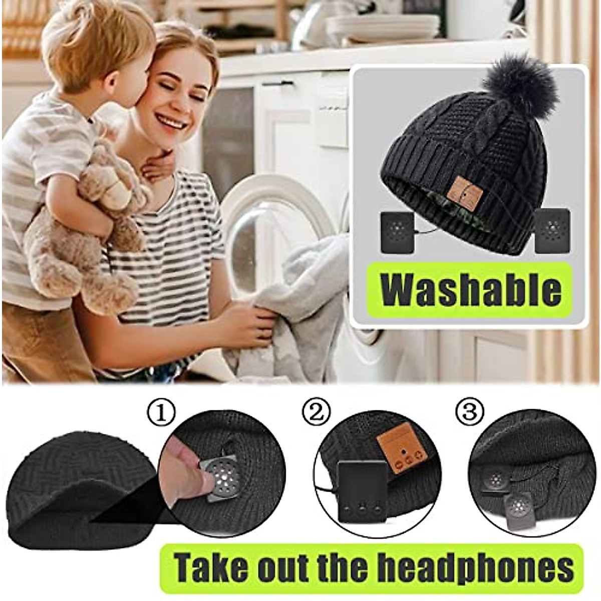 ChenFec Bluetooth Hat, Wireless Bluetooth Beanie Hat 5.0 Women Men Winter Knitted Hat Trendy Cap