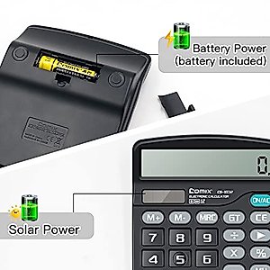 Comix Desktop Calculator 12 Digit with Large LCD Display and Big Button, 12 Digits Baisc Calculator, Solar Battery Dual Powered, for Office Home School C-1832 (Black)