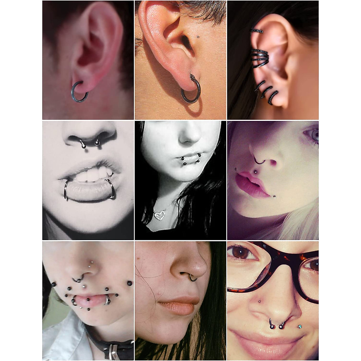 Ylqjksk Surgical Steel septum jewelry 16G helix piercing jewelry daith piercing jewelry smiley piercing jewelry rook piercing jewelry tragus piercing jewelry For Women Men Retainer，Black Tone