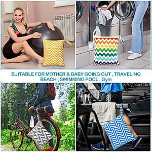 4 Pieces Wet Dry Bag Cloth Diaper with Two Zippered Pockets Waterproof ReusableW Travel Beach Pool Daycare Soiled Baby Items Yoga Gym（12in x 14.5in）, Gray,Blue,Yellow and Rainbow, KKBB1001