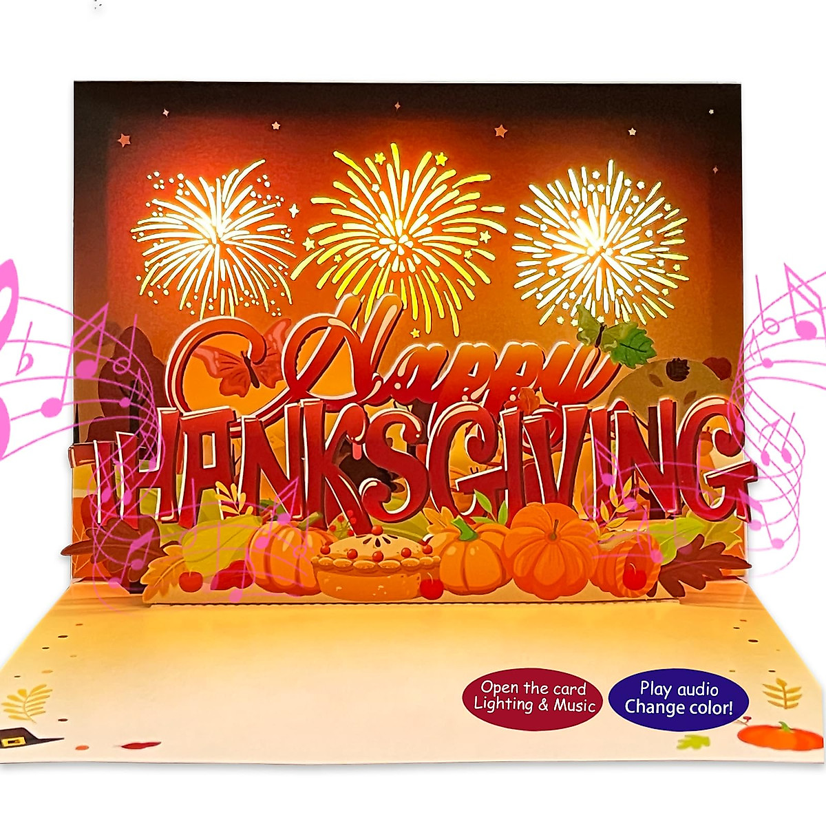 DTESL 3D Pop Up Thanksgiving Card with Light and Music, for All Occasion, Fall Card, Thanksgiving Card, Birthday Card, Fall Thank You Card, Happy Holiday Card, with Envelope