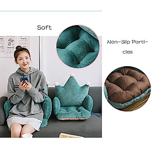 Fluffy Crown Armchair Cushion Semi-Enclosed Chair Backrest Cute Office Pads Warm Desk Seat for Women Girl Soft Floor Sofa Non-Slip Sitting Mat Plush Home Lumbar Waist Back Support Pad, Green