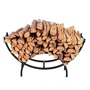 PHI VILLA 40 Inch Heavy Duty Large Curved Indoor/Outdoor Firewood Racks Log Hoop, Oval Base for Kindling Wood Storage Wood Stove Accessories, Black