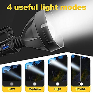 Rechargeable Spotlight Flashlights,LED Super Bright 90000 High Lumens Handheld Tactical Flashlight,4 Modes IPX5 Waterproof Large Searchlight for Camping,Fishing with USB Output and Foldable Tripod