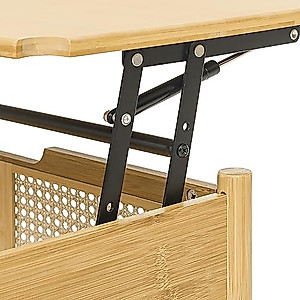Aperturee Natural Bamboo and Rattan Wood Lift Top Coffee Table with Hidden Compartment and Adjustable Storage Shelf Lift Tabletop Dining Table for Home Living Room Office (Natural)