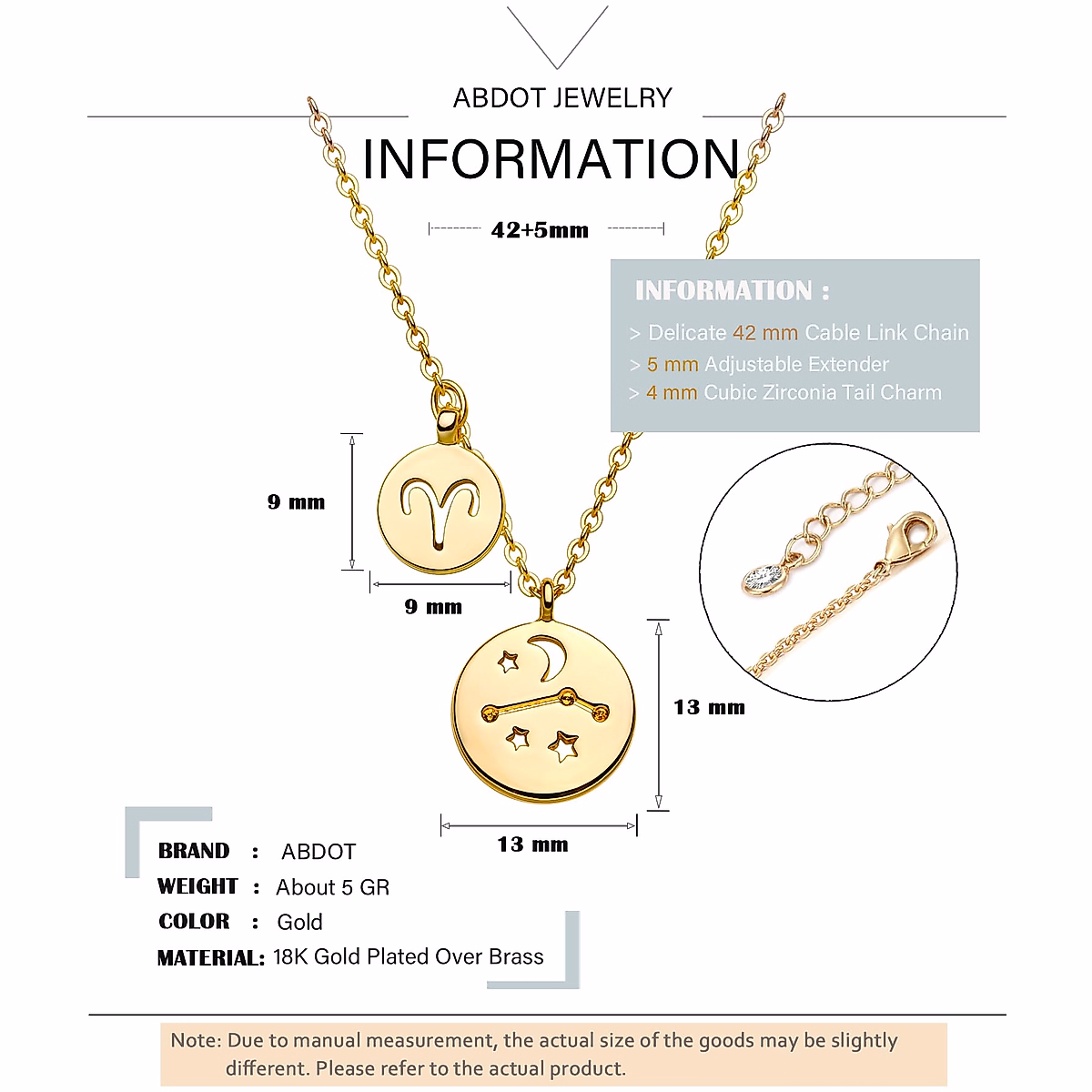 ABDOT Gold Zodiac Necklace for Women 18K Gold Plated Constellation Necklace Astrology Zodiac Star Necklace Birthday Gift for Women Aries Necklace