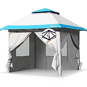 Quictent 13'x13' Pop up Gazebo Canopy Tent with Sidewalls, One Person Setup Easy Outdoor Party Tent Enclosed Waterproof, 169 sqft Shade, Gray/Blue