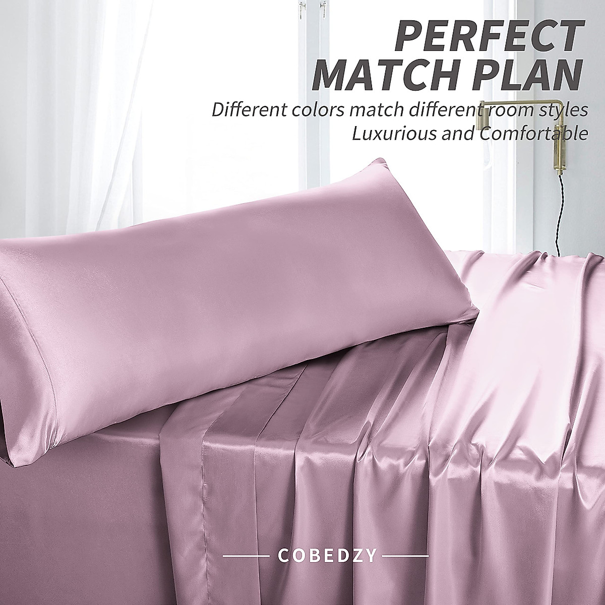 Cobedzy Purple Satin Pillowcase for Hair and Skin, Cooling 20x54 Body Pillowcase Soft Pillow Case Body Size Silky Body Pillow Cover with Envelope Closure