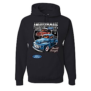 Tee Hunt Ford Pickup Trucks F1 Hoodie American Made Hot Rod Built Tough Sweatshirt Black X-Large