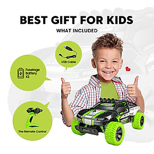 INVINZER RC Car 1:16 Scale Remote Control Car Off Road 18 KM/H with Two Rechargeable Batteries for 40+ Min Play Fast RC Monster Vehicle Truck Crawler Toy Car Gift for Boys and Girls