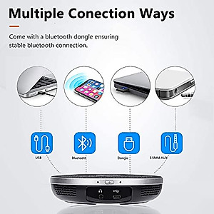 TONGVEO Bluetooth Speakerphone Conference Microphones, Wireless Conference Speaker 360°Voice Pick up with 4 AI Noise Cancellation Mics USB/Dongle/Bluetooth Connection 8 Hour Call Time for 8-12 People
