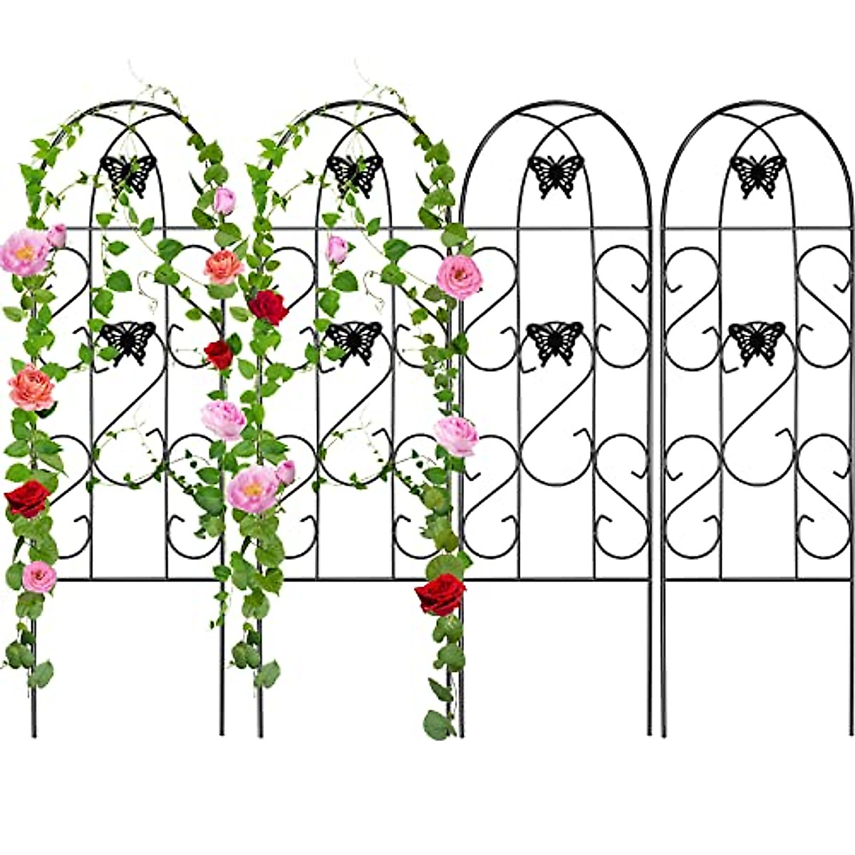 Amagabeli 4 Pack Garden Trellis for Climbing Plants 60" x 18" Rustproof Sturdy Black Iron Trellis for Potted Plant Support Butterfly Metal Trellis for Climbing Roses Vine Flower Cucumber Clematis GT02