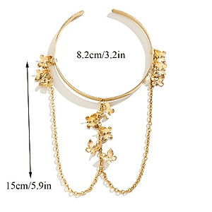 Missgrace Bohemian Layered Simple Butterfly Tassel Chain Open Arm Cuff Gold Silver Armband Cute Arm Bracelet Wide Cuff Long Chain Butterfly Armband Charm Multilayer Armband Jewelry for Women (Gold)
