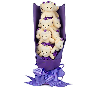 Deluxe Christmas Purple Teddy Bear Bouquet in Gift Box - One Dozen Long Stemmed Rose Stuffed Plush Bears w Tutus -Gift Wrapped Bow & Ribbon- Great X-Mas Gift for Kids, Girlfriend, Boyfriend, Loved One