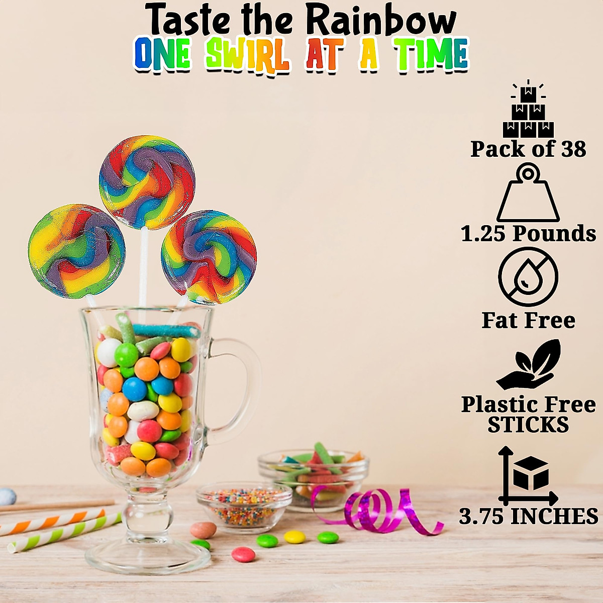 Fun Express Mini Rainbow Swirl Lollipops- Pack of 38, 1.25 Pounds