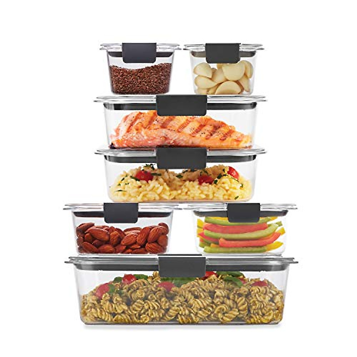 Rubbermaid Brilliance Pantry Organization & Food Storage Containers, Set of 10 (20 Pieces Total) & Brilliance Storage 14-Piece Plastic Lids | BPA Free, Leak Proof Food Container, Clear