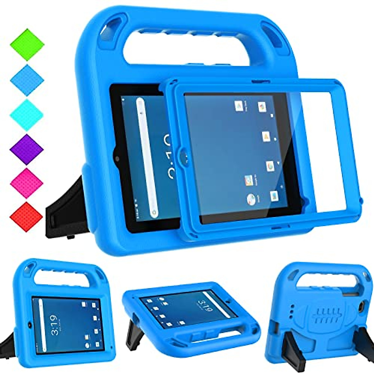 BMOUO Kids Case for Onn 7 inch Tablet 2020/2019 (Model: 100005206/100015685), with Built-in Screen Protector, Shockproof Light Weight Handle Stand Case for Surf Onn 7" Android Tablet, Blue
