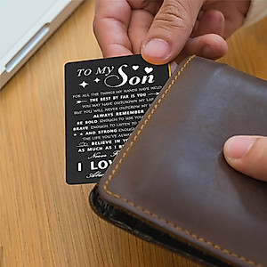 Mataly Son Gifts from Mom - To My Son I Love You Inspirational Engraved Wallet Card, Birthday Graduation Christmas Presents