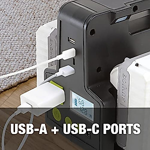 Sun Joe 24V-300WI 24-Volt iON+ Cordless Hot-Swap Powered Inverter Generator Power Station W/AC Adapter, 2.7-Amp AC Receptacle, 2X USB Type A &C, 3 Watt LED Spotlight