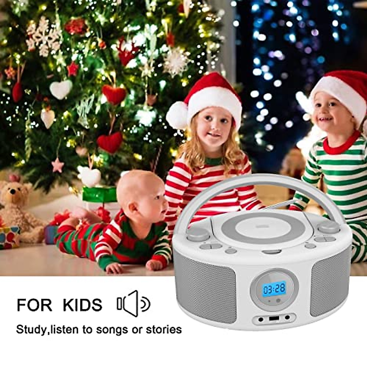 WISCENT Portable Top Loading CD Player Boombox with Bluetooth,FM Stereo Radio,USB,AUX,Headphone Jack,4W RMS, AC/DC Operated,Programmable CD Player