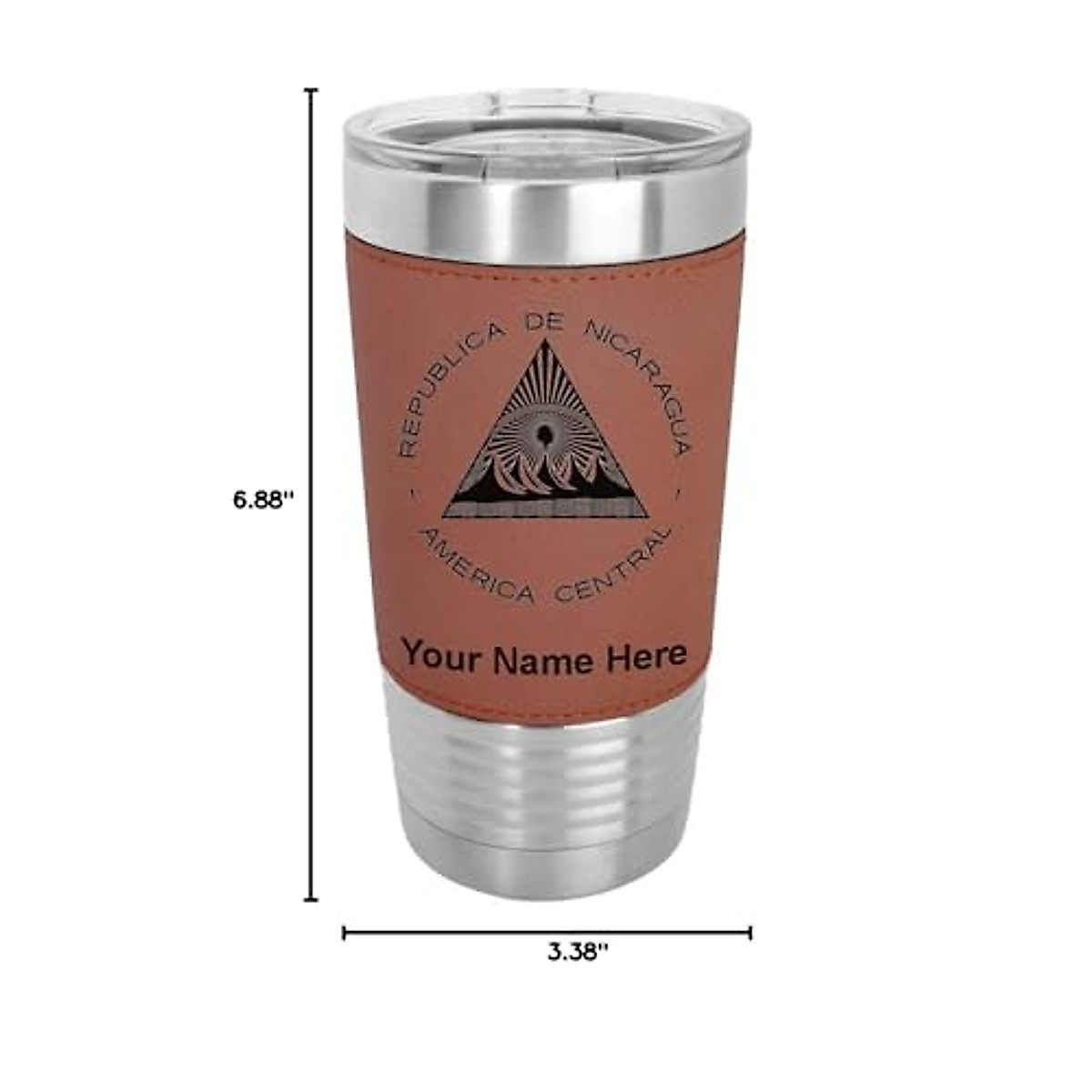 LaserGram 20oz Vacuum Insulated Tumbler Mug, Flag of Nicaragua, Personalized Engraving Included (Faux Leather, Dark Brown)