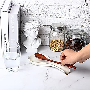 Ceramic Spoon Rest Spoon Holder Stovetop Spoon Holder for Kitchen Stove Coffee Bar Accessories (Basic Style, White, Gold)