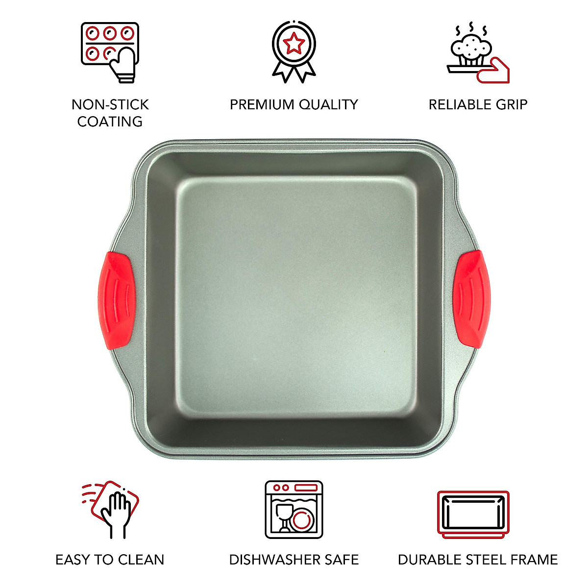 Boxiki Kitchen 3 Pcs Non Stick Steel Baking Pans Set with 8X8 Square Cake Pan, Baking Sheet & Bread Pan for Baking -