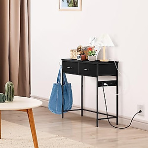 Narrow Console Table with Drawers Black Entryway Table with Storage Shelves Behind Sofa Table with Outlet for Living Room Bedroom Couch Hallway, Black