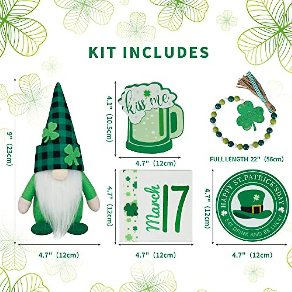 St Patricks Day Decorations, St Patricks Day Gnome Tiered Tray Decor, Shamrock Gnomes Plush,Irish Wood Signs, St Patrick Bead Garland, Rustic Irish Shamrock Items, Happy Saint Patrick’s Day Decor
