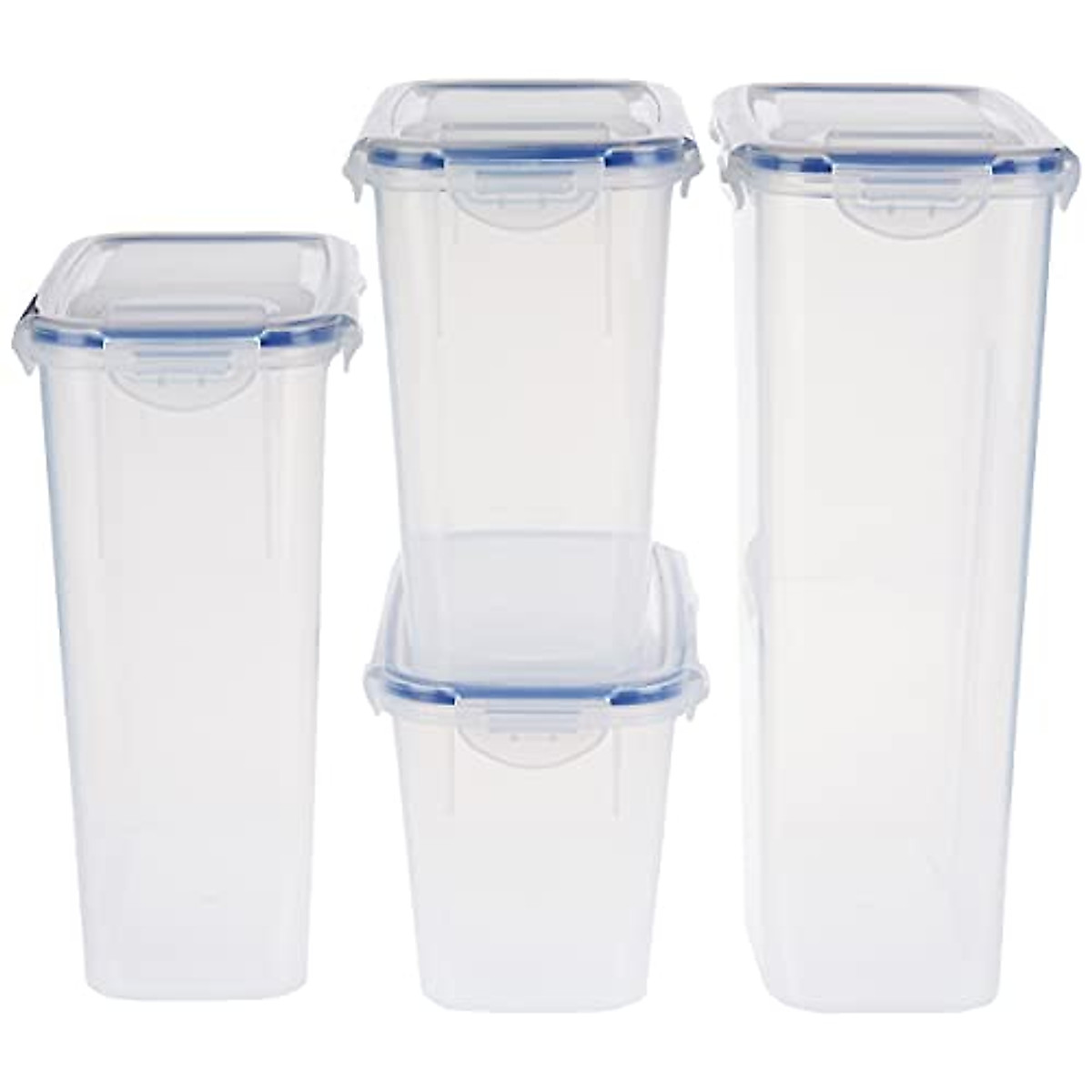 LocknLock Easy Essentials Food Storage Bin Set for Pasta, Flour, Sugar/Airtight Container Lids/BPA-Free/Dishwasher Safe, 8 Piece - Clear